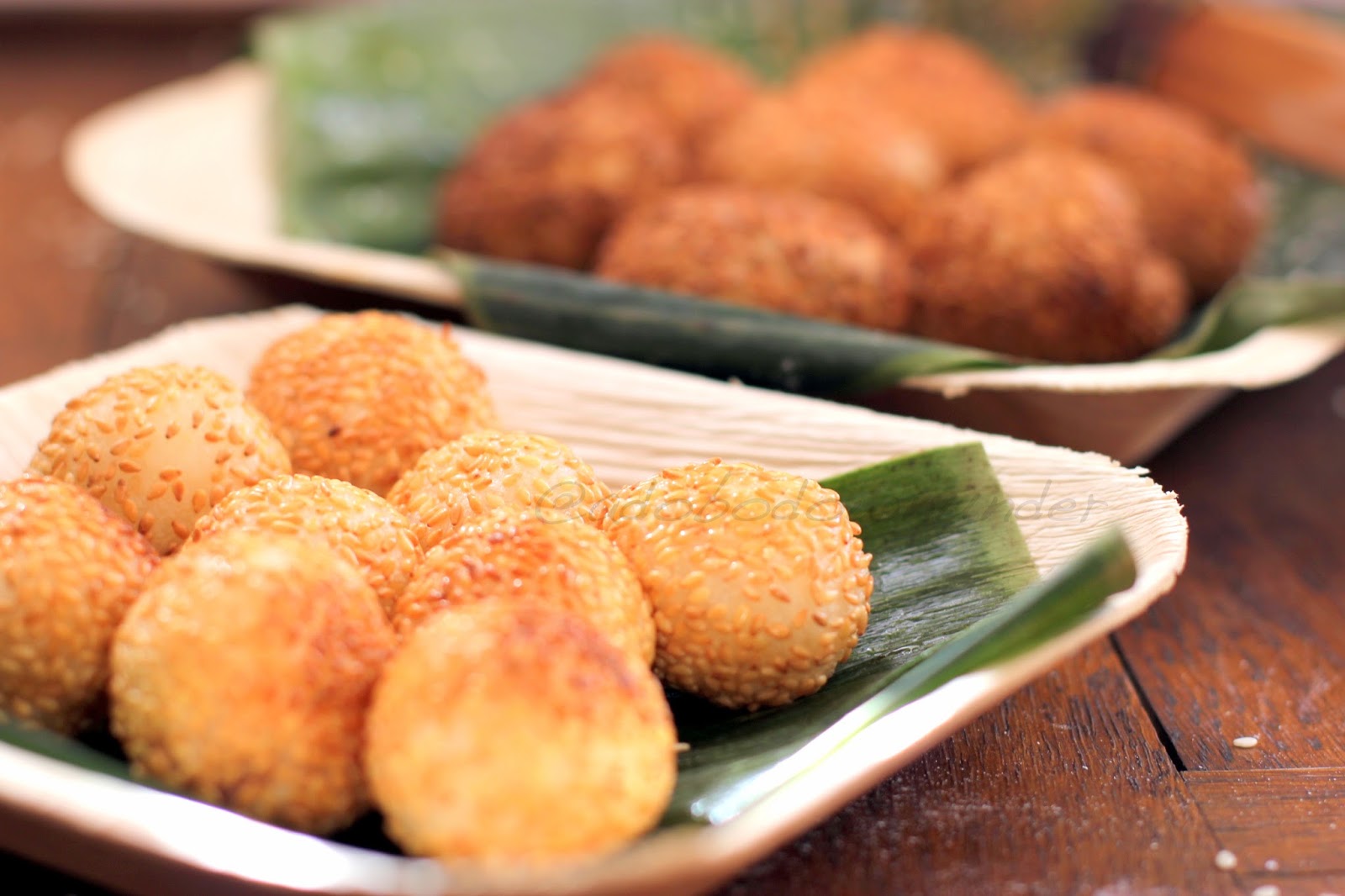 adobo down under: Deep fried buchi (sesame balls) with purple yam filling