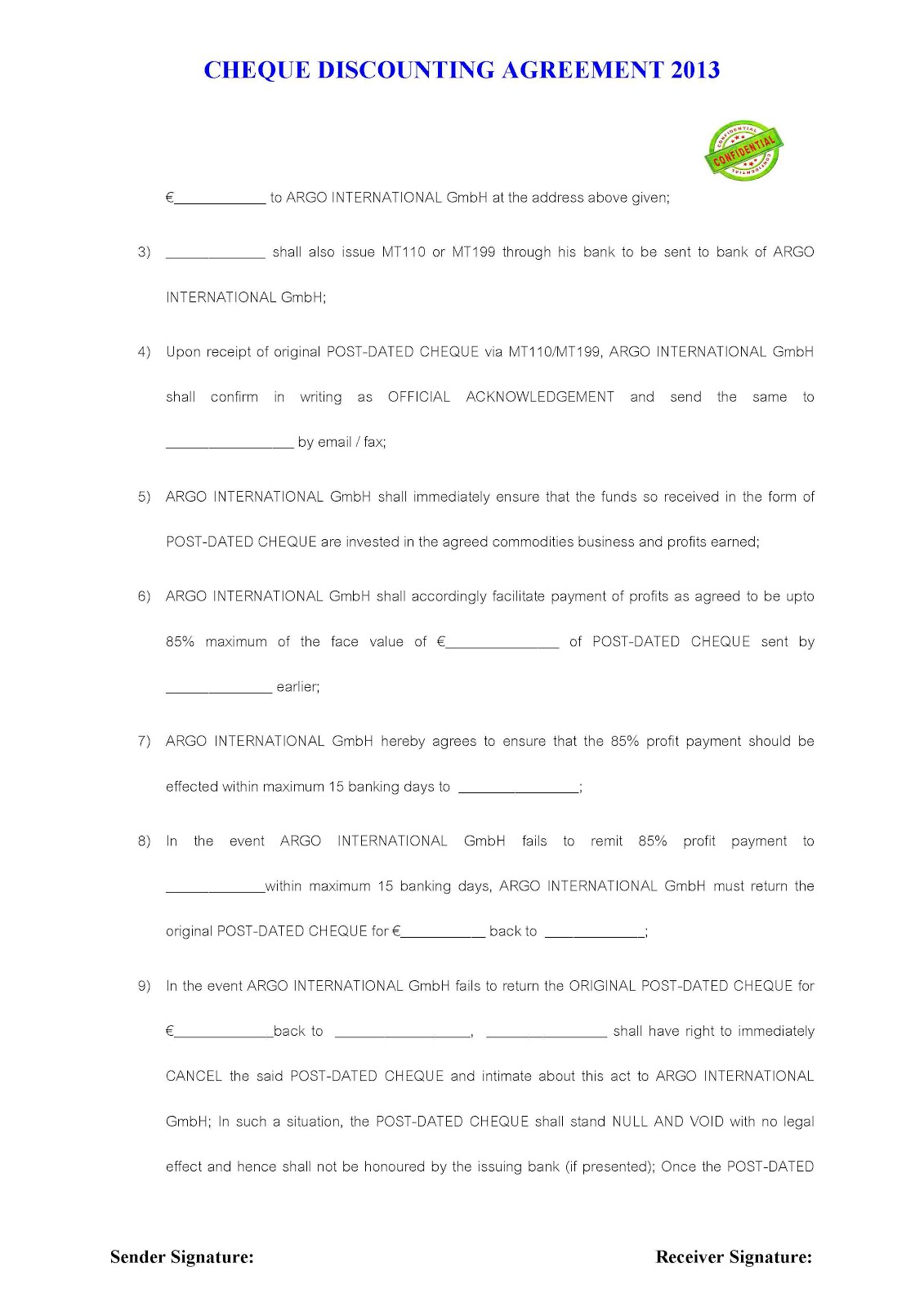 ARGO WEALTH MANAGEMENT LLC USA: DISCOUNTING OF POSTDATED CHEQUES IN 15 ...