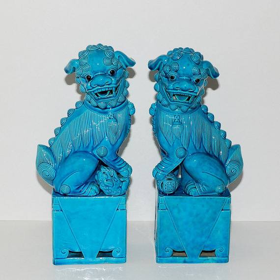 Chinoiserie Chic: Blue Foo Dogs High/Medium/Low