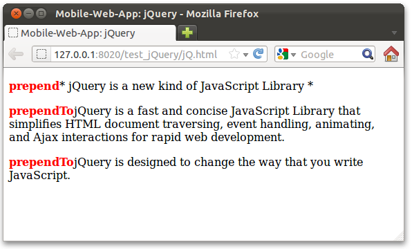 Mobile-Web-App: jQuery: .prepend() and .prependTo()
