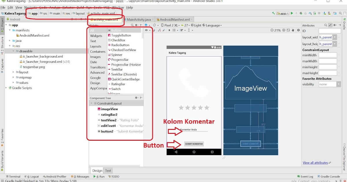 Membuat Button pada Android Studio - Petunjuk Onlene
