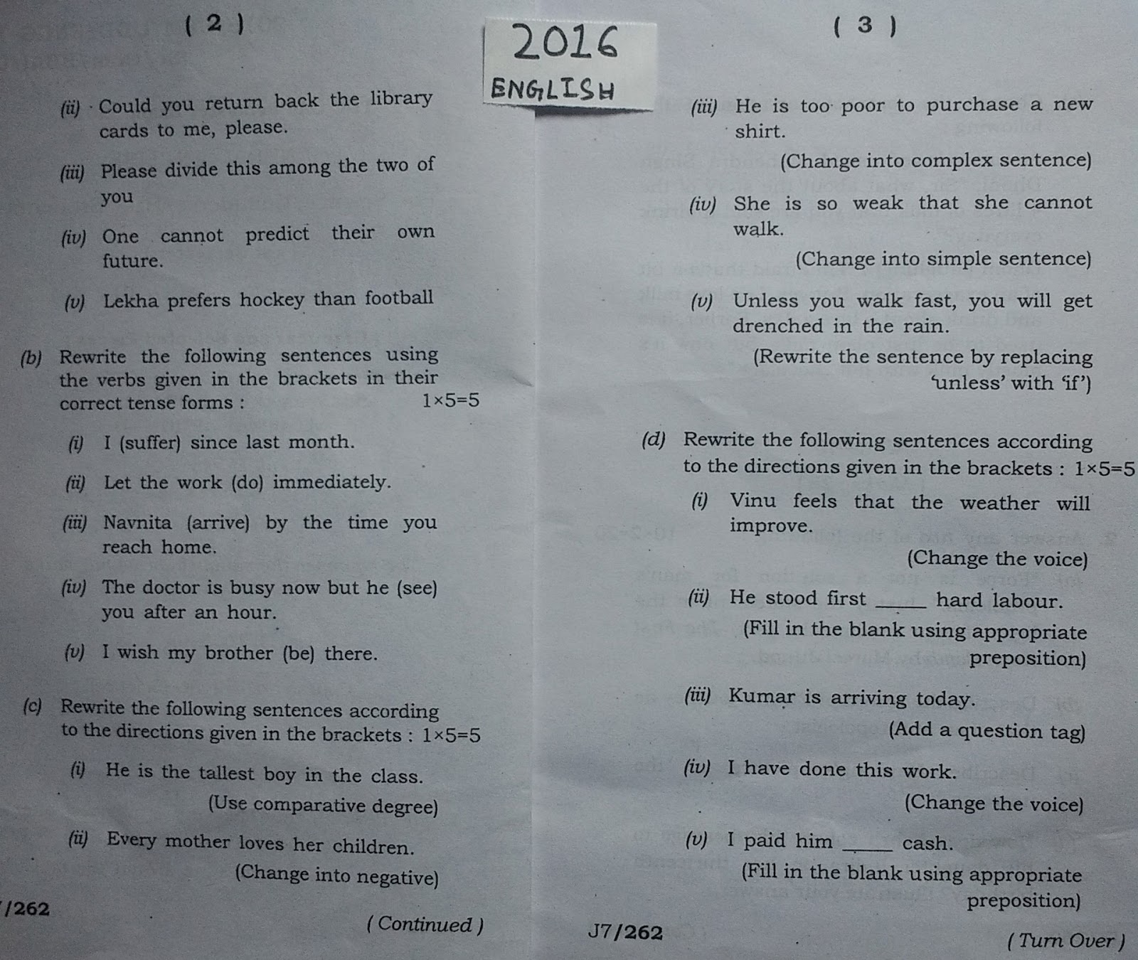 2016 1st semester General English(Pass) Questions(AssamUniversity ...