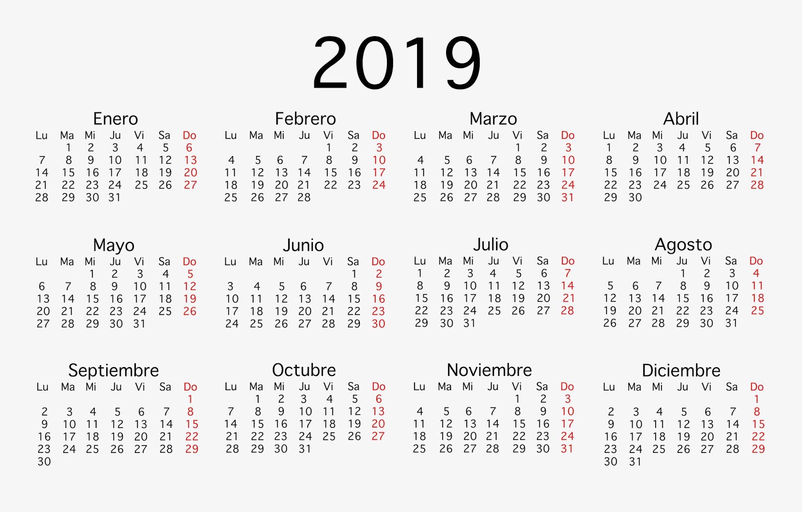 Banco de Imágenes Gratis: Calendario 2019
