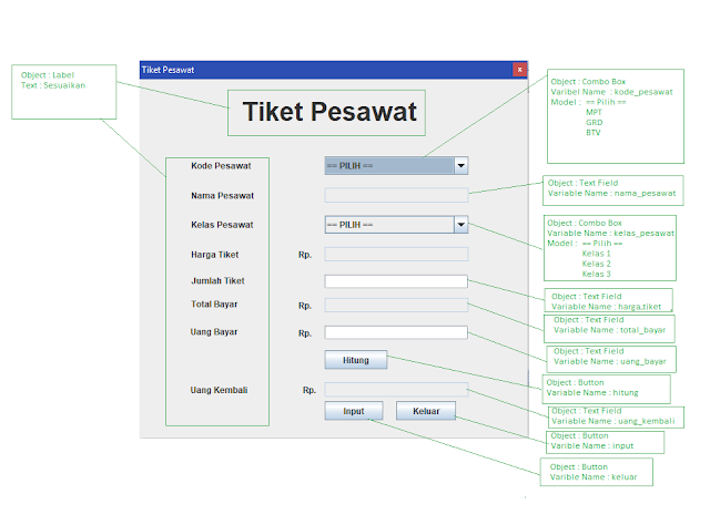 Program Tiket Pesawat dengan Java JFrame Form