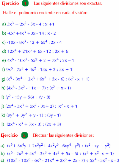 MÉtodo De Ruffini Ejercicios Resueltos DivisiÓn De Polinomios Pdf