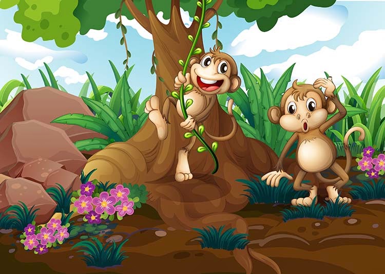 Monkey Vector Monkeys playing under the tree | Center Vector Premium Vector