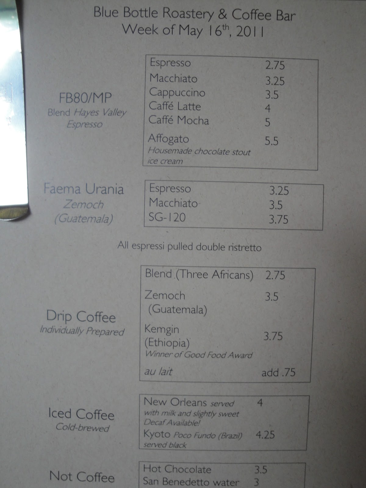 Espresso Adventures: NY: Blue Bottle Manual