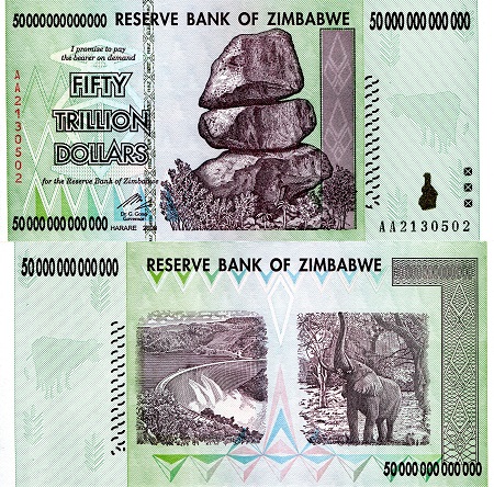 WORLD OF CURRENCY: Zimbabwe 50 Trillion Dollars Note