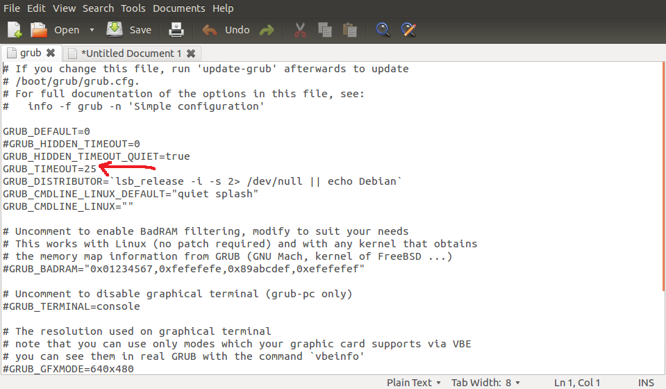 how do i set the grub timeout in ubuntu 12.04