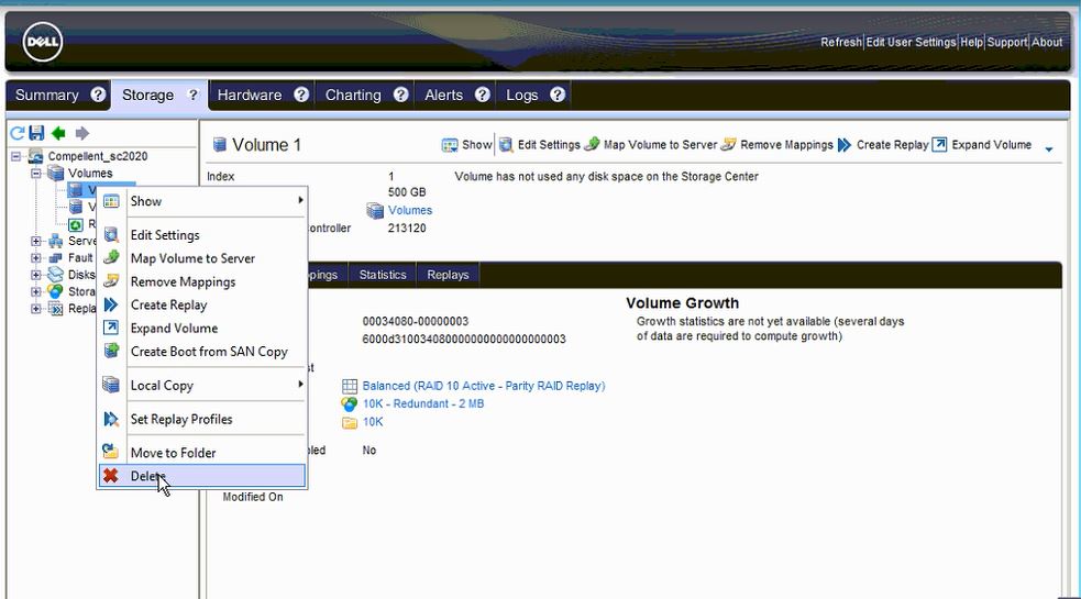 How to delete volume on DELL Compellent Storage - TECH Stuff