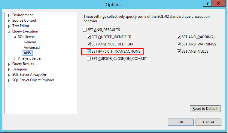 Howtos: Deshabilitar el autocommit en SQL Server Management Studio
