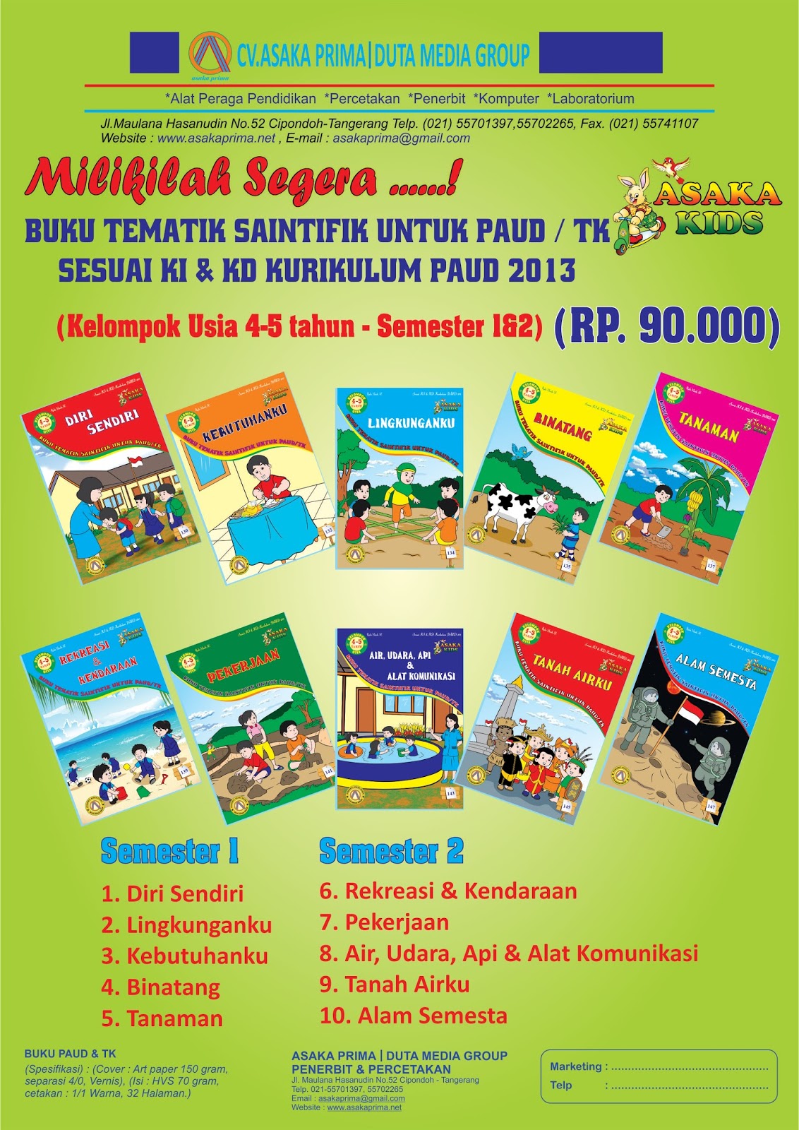 (Harga Buku Paket TK-PAUD Kurikulum 2013 ) - BUKU TK dan PAUD ~ toko ...