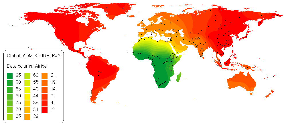 Ethio Helix ኢትዮ:ሒሊክስ: Global Contour Map for the Dual ADMIXTURE Components.
