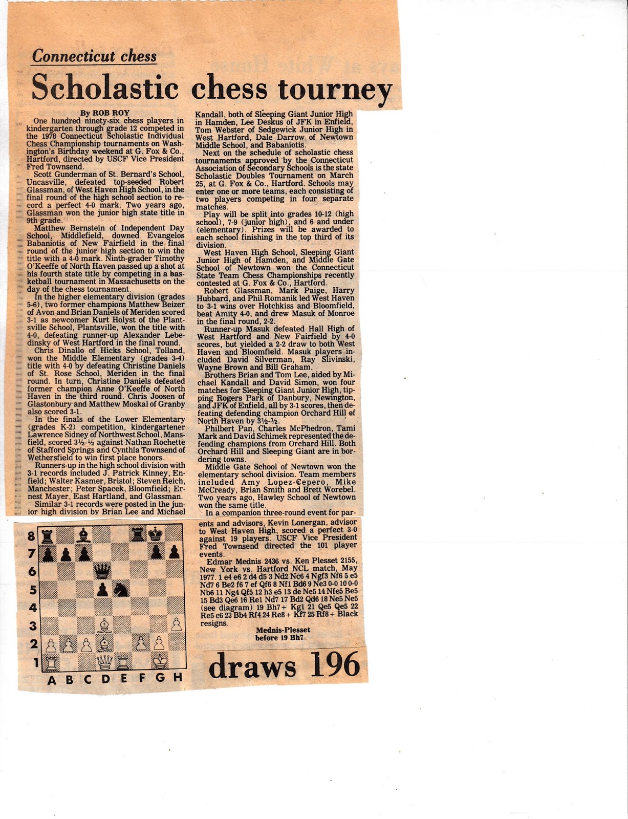 Connecticut Chess Magazine: CHESS COLUMNS FROM THE PAST by Rob Roy