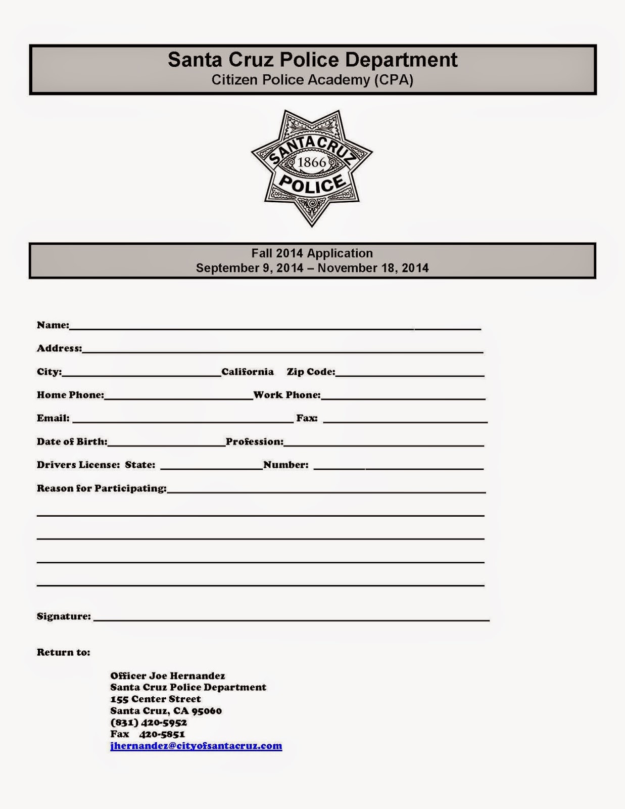 Santa Cruz Police: Application For Next Citizen's Police Academy Open Now