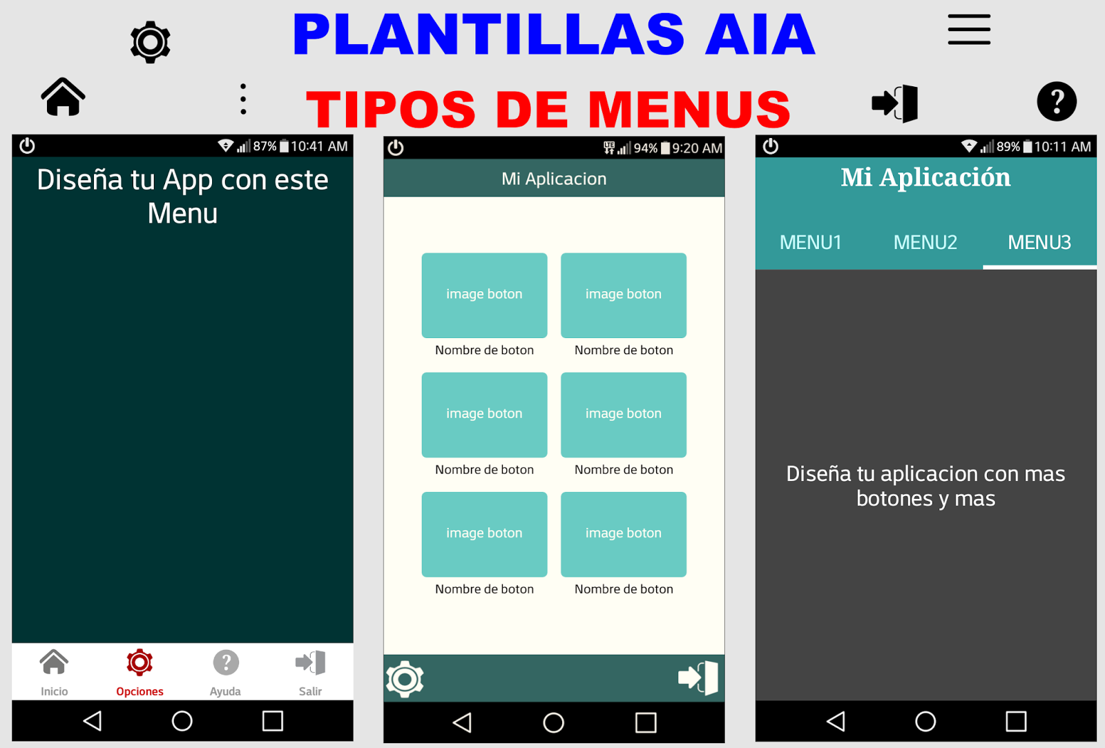 Crea tu app con plantillas: Tipos de Menu - Plantillas aia App Inventor