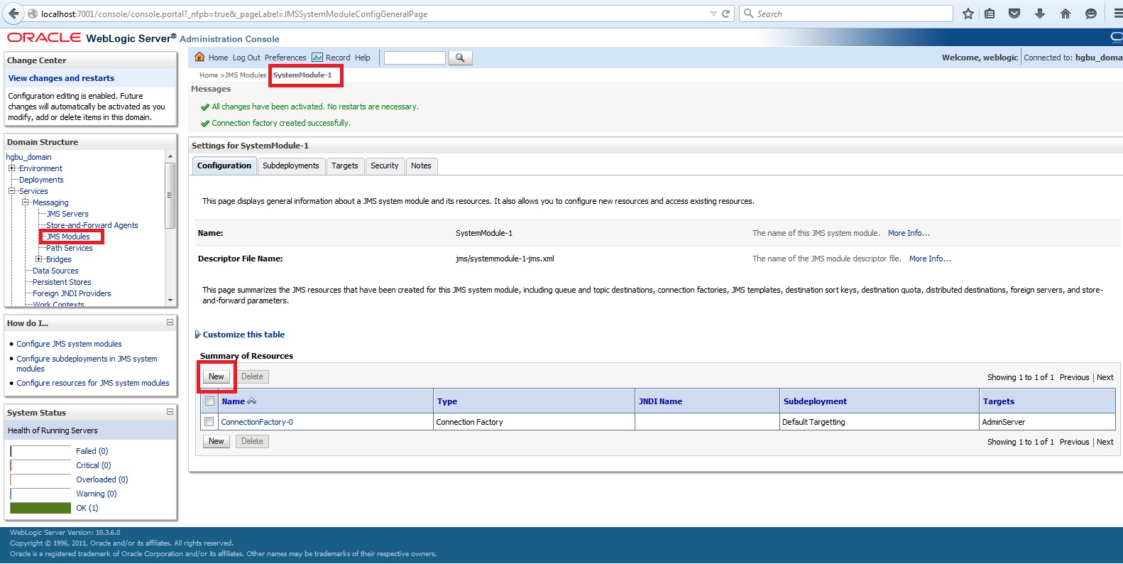 Configuring Jms Server Jms Module Jms Connection Factory And Jms