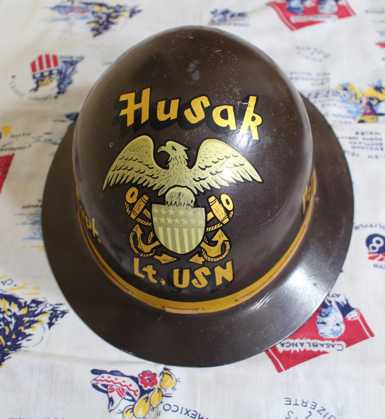 Nostalgia on Wheels: WWII USN Instructor Hard Hat Helmet - Hand Lettered