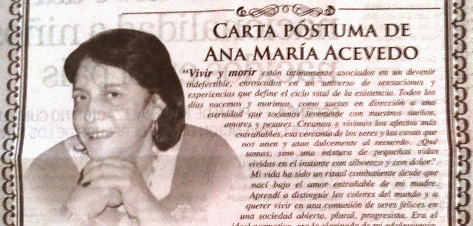 news: [GUASABARAeditor] CARTA PÓSTUMA DE ANA MARÍA ACEVEDO