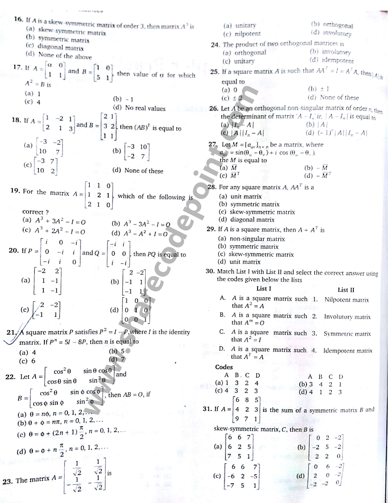MTH165 : Mathematics Engineering Sample MCQs Practices Questions UNIT1 ...