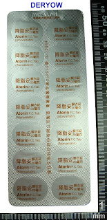 德佑藥局藥袋資訊暨藥品外觀分享: AA52530100 ATORIN 【20mg 】F.C. TAB.〝健亞〞 ATORVASTATIN 降脂 ...