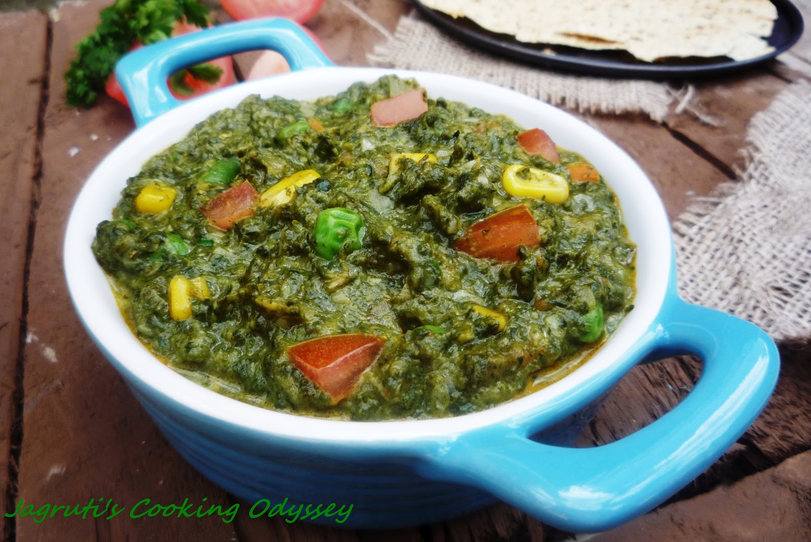 Jagruti's Cooking Odyssey: Palak with Creamy Mix Vegetables - Fresh ...