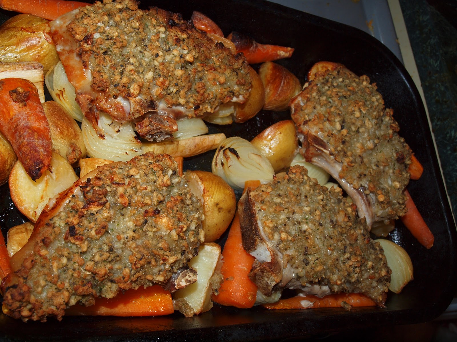 Jen's Place: Pork Chop tray bake with Sage & Onion coating