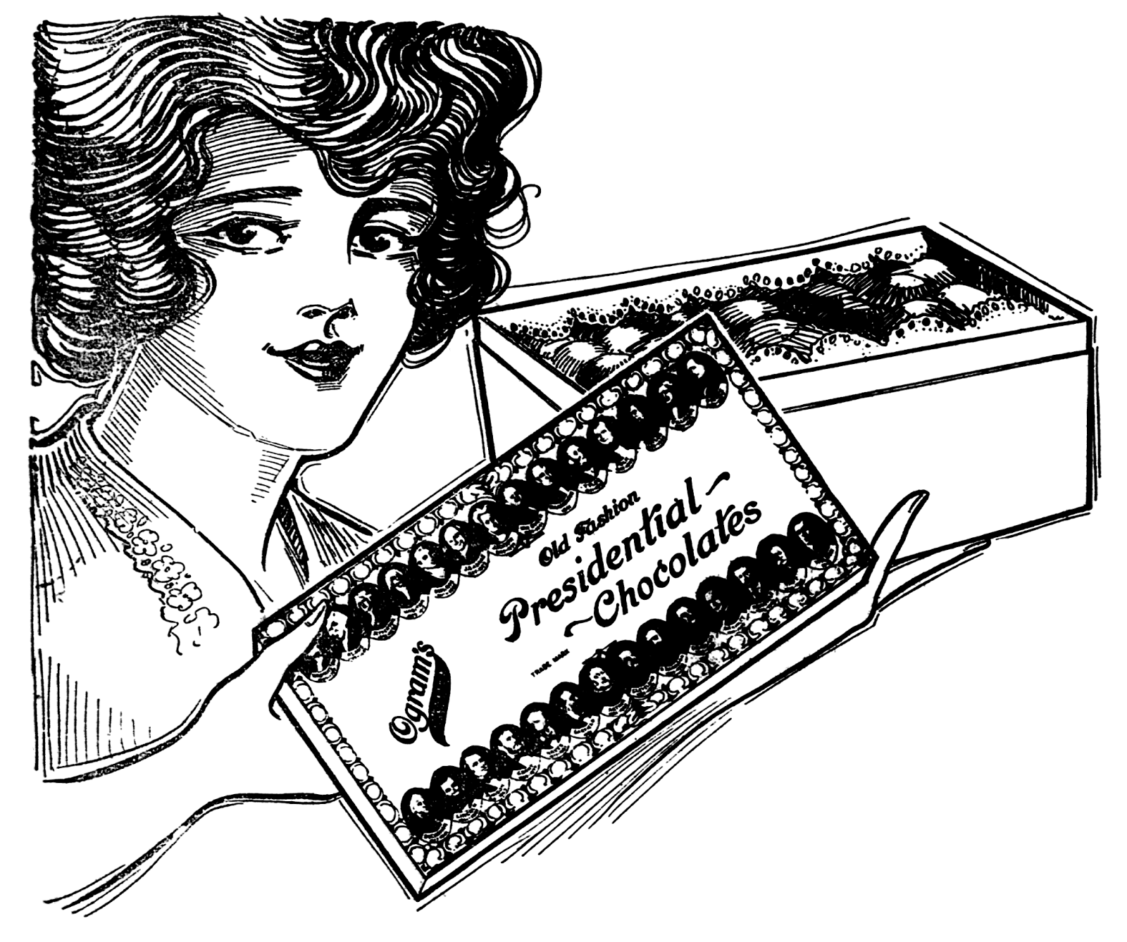 Vintage Snips and Clips: Woman with a Box of Chocolates