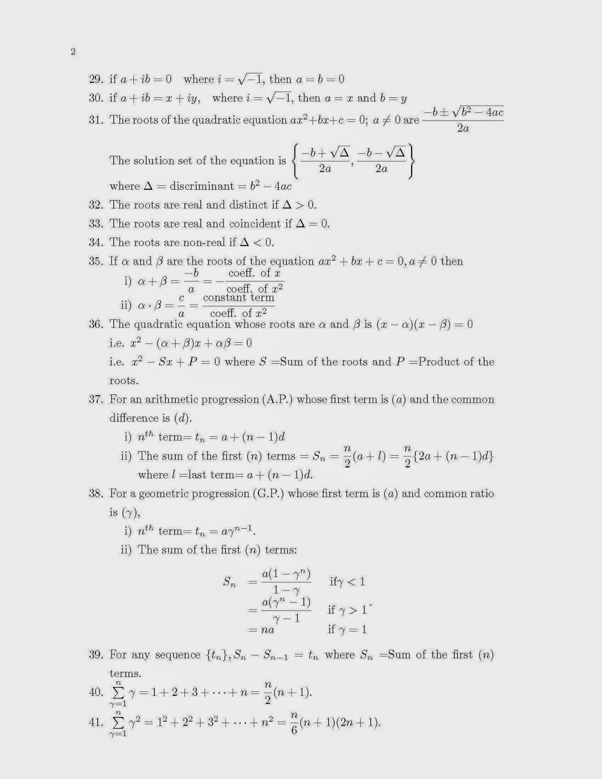 Formulae and tricks for Competitive Maths