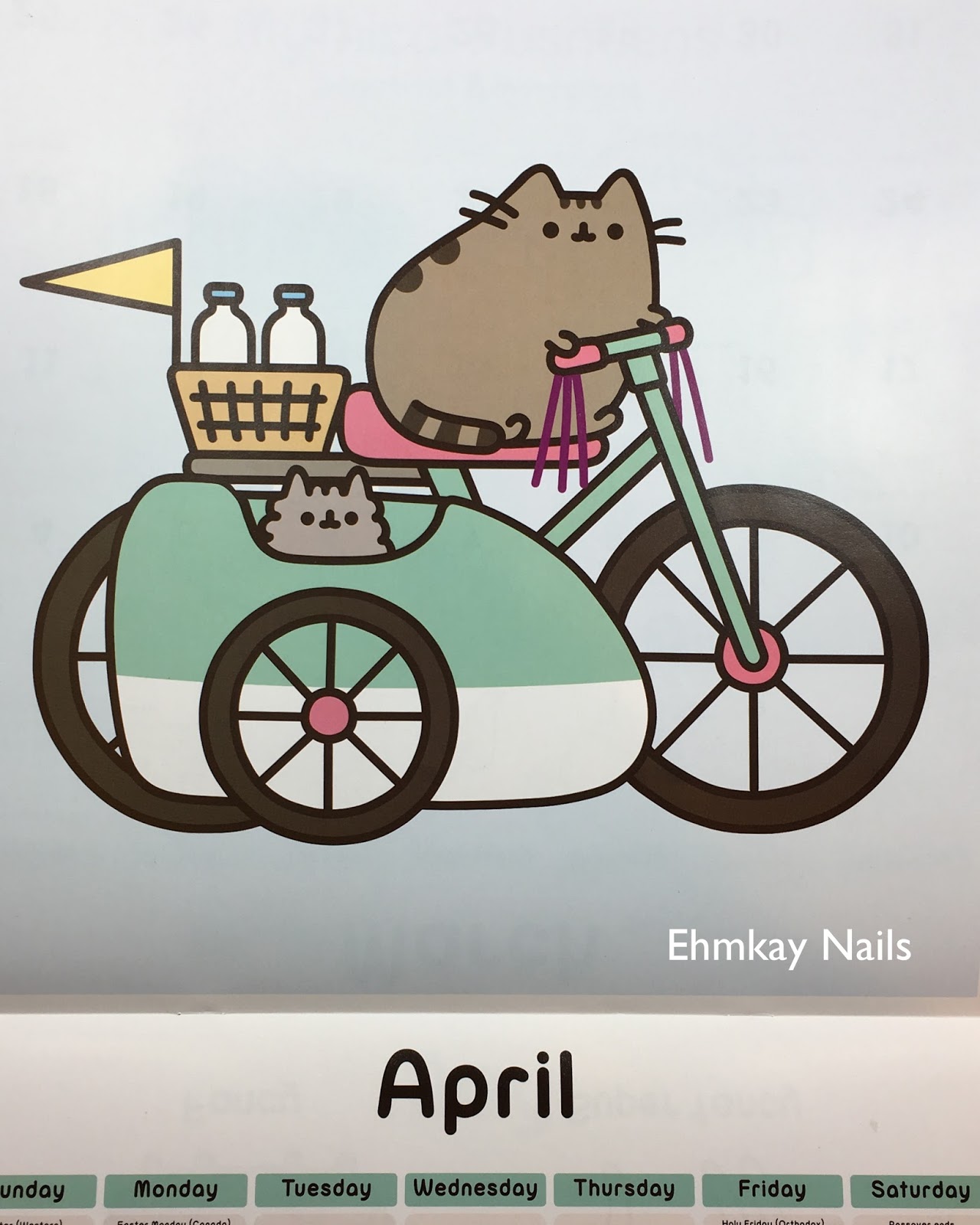 ehmkay nails: Pusheen Calender Series: Pusheen on a Bicycle