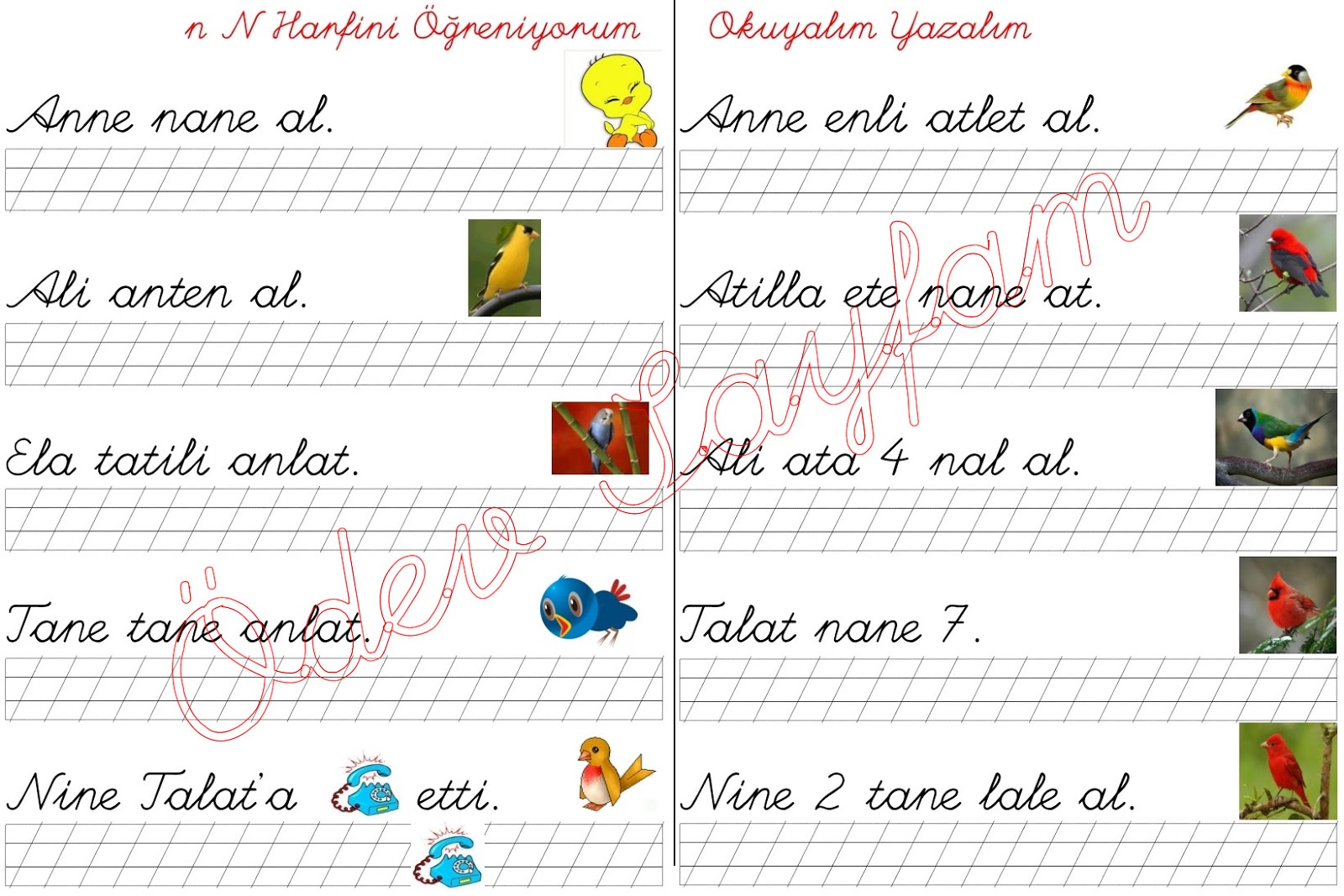 n sesini ogreniyorum okuma ve yazma calismasi 2 grup harfler 1 sinif ...