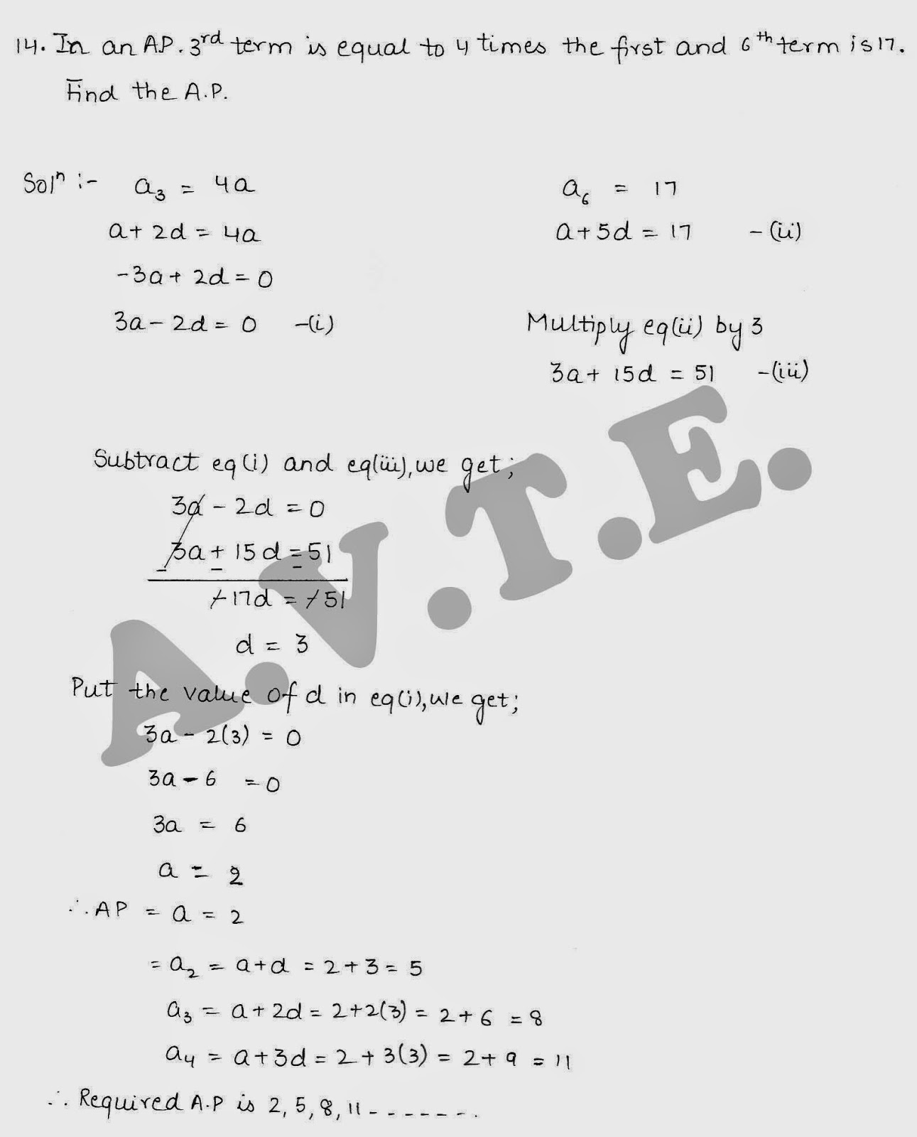 Solutions of Important Questions on AP Arithmetic Progression Class X ...