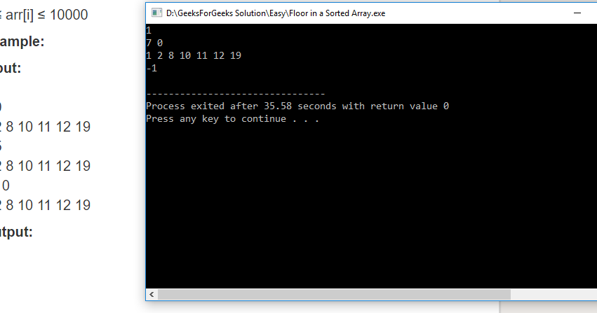 Geeksforgeeks Solution For " Floor in a Sorted Array