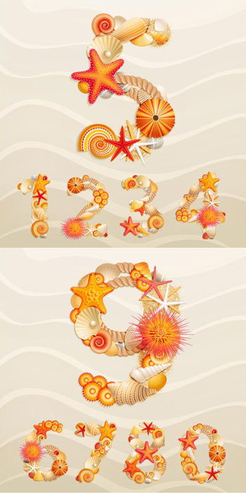 Quality Graphic Resources: Seashell Numbers on Sand