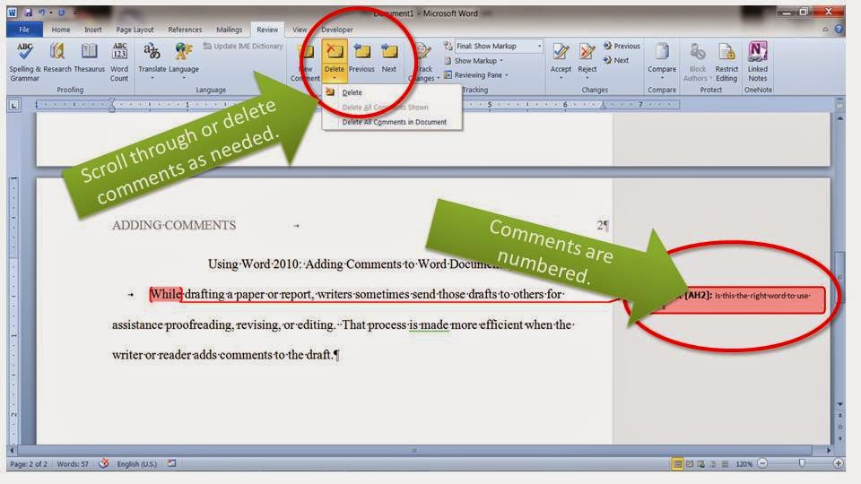 Adding Comments to Word Documents