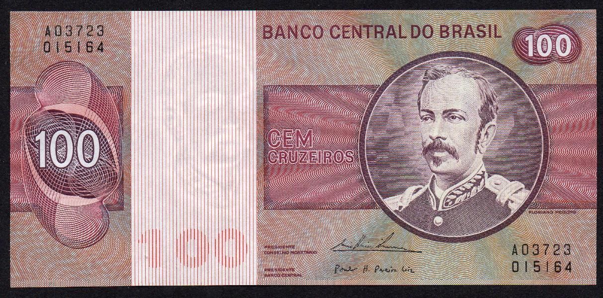 Brazil 100 Cruzeiros banknote 1975 Floriano Peixoto|World Banknotes ...