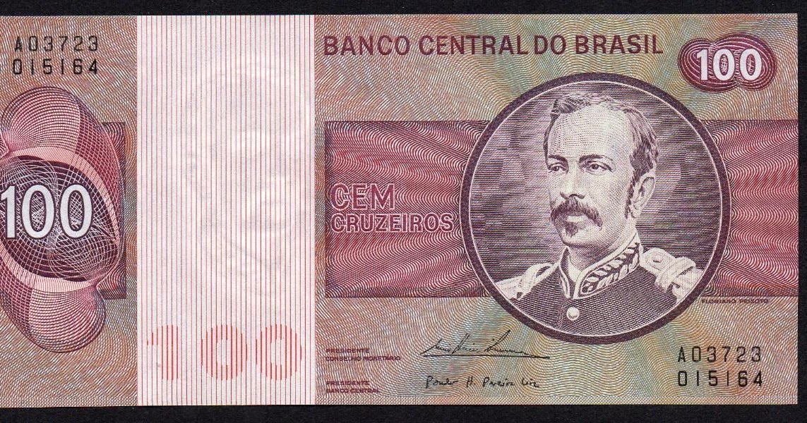 Brazil 100 Cruzeiros banknote 1975 Floriano Peixoto|World Banknotes ...