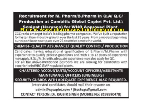 Urgent Openings in Q.A / Q.C / Production / Engineering @ Combitic ...
