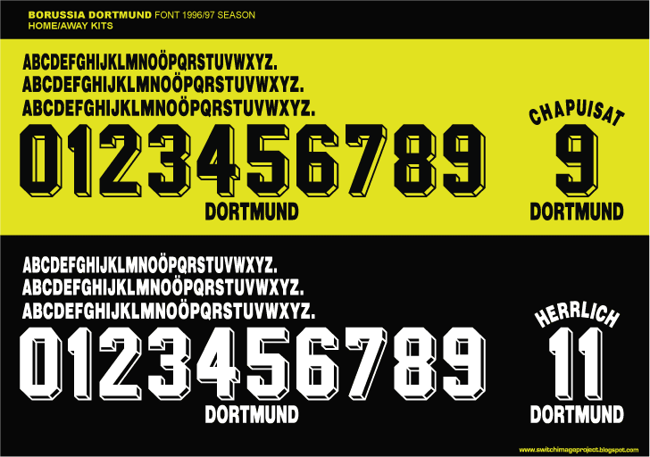 Football teams shirt and kits fan: Font Borussia Dortmund 1996-97 Kits