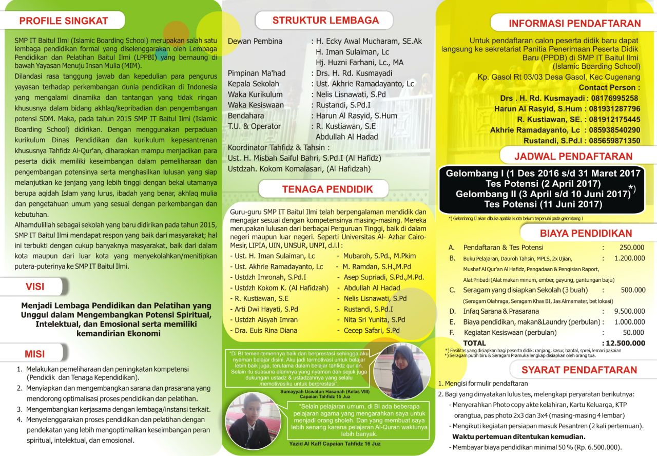 Brosur PPDB 2017-2018 ~ SMP IT BAITUL ILMI