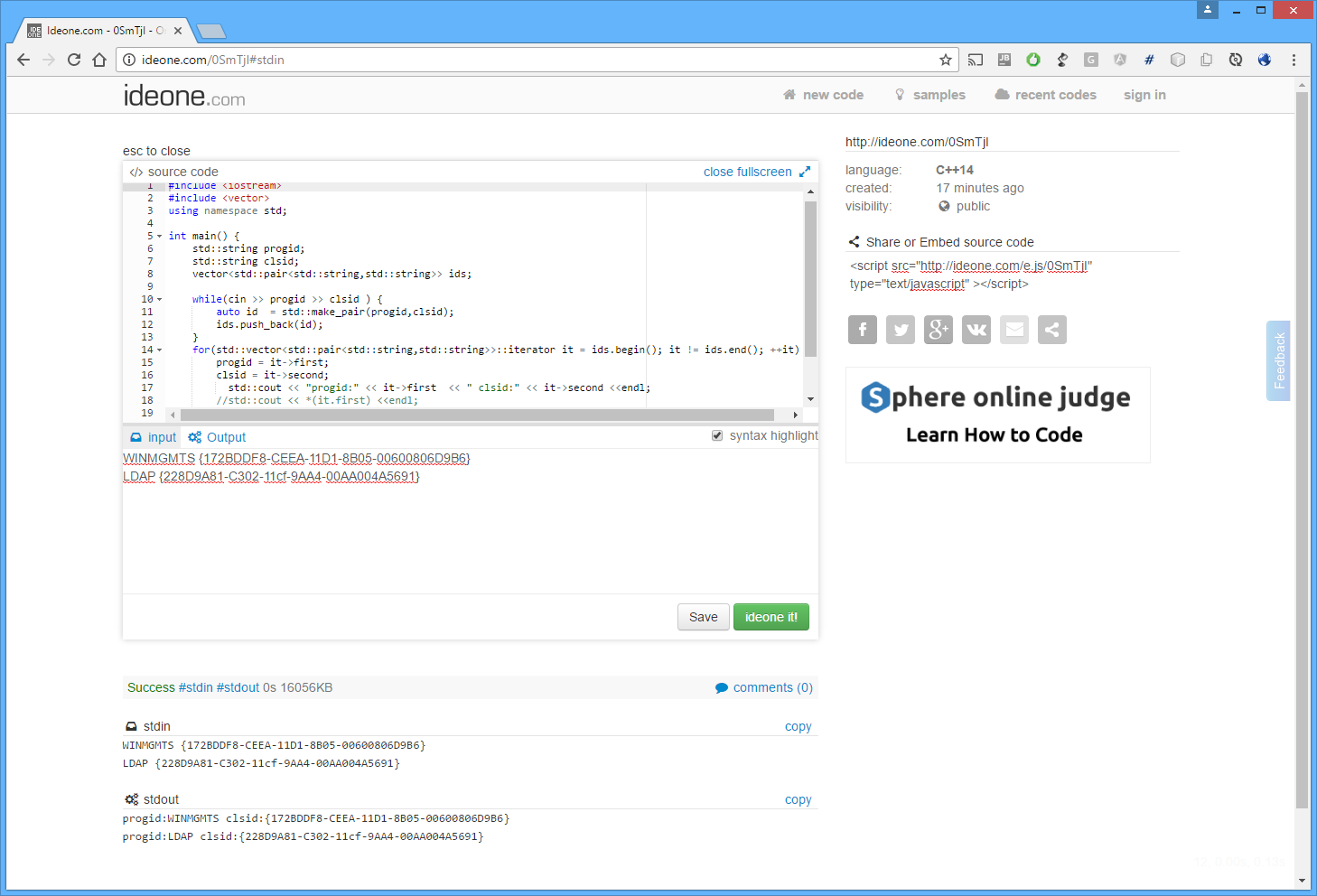 The Excel Development Platform: Ideone.com: Online C++ Editor