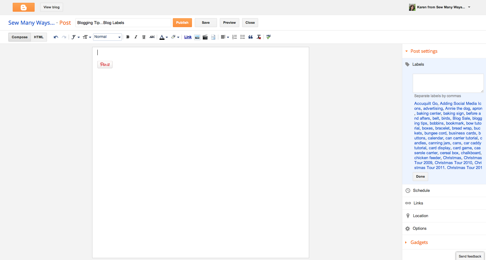 Sew Many Ways...: Blogging Tip...Adding Blog Labels