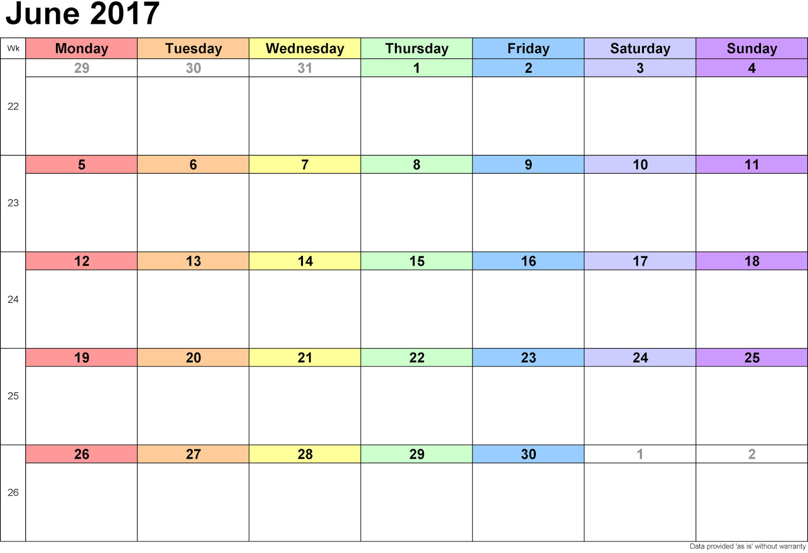 June 2017 Printable Calendar | June 2017 Printable Calendar - Printable ...