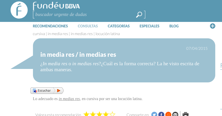 LENGUA Y LITERATURA CASTELLANA: "In medias res" o "In media res"?