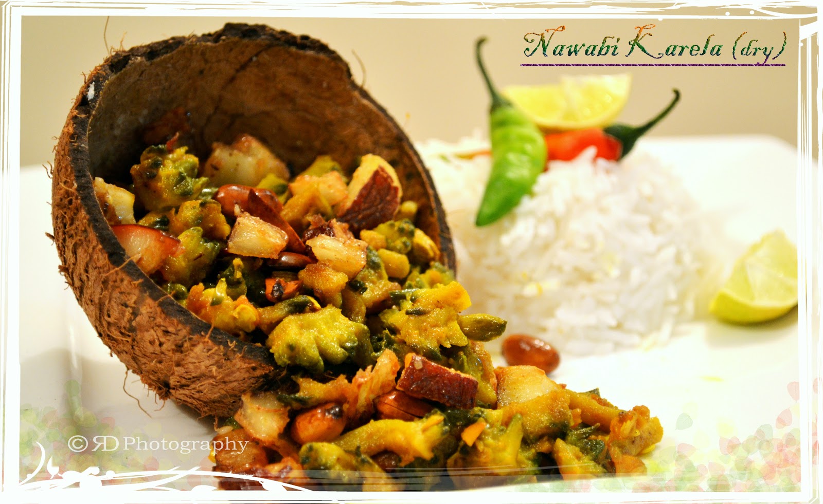 Nawabi Karela or Dry Bitter Gourd with coconut