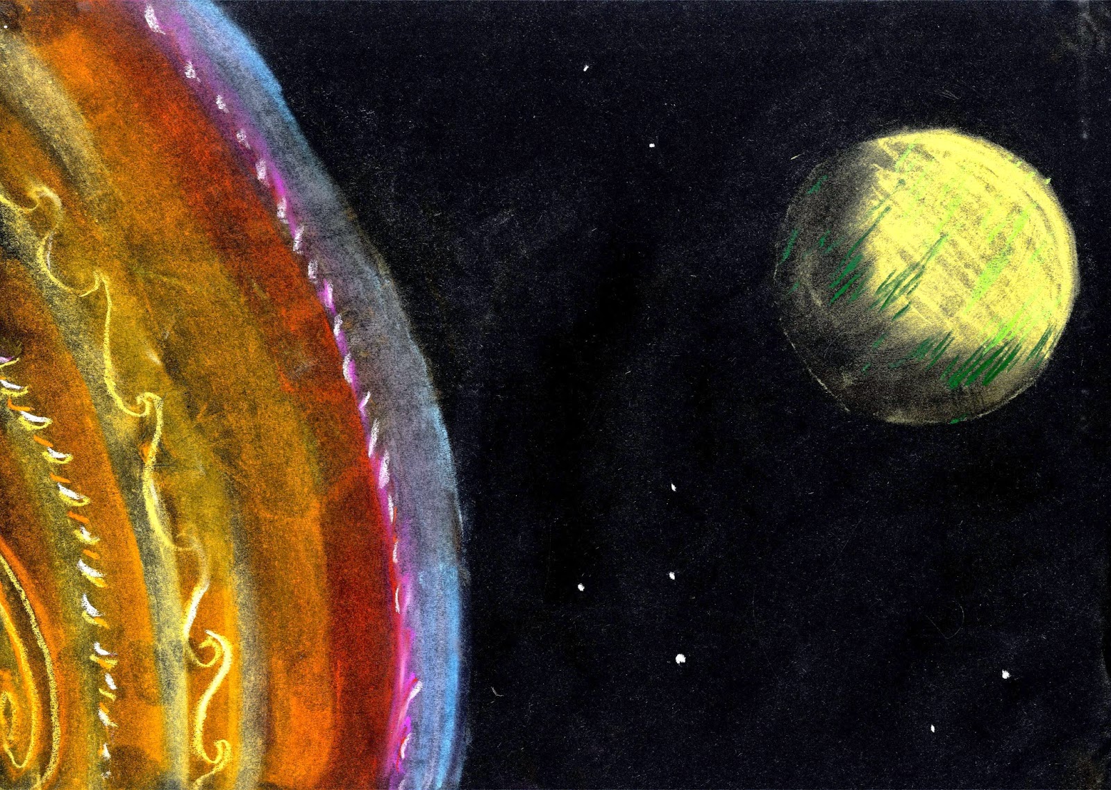 Planets/Space Illustrations in chalk.
