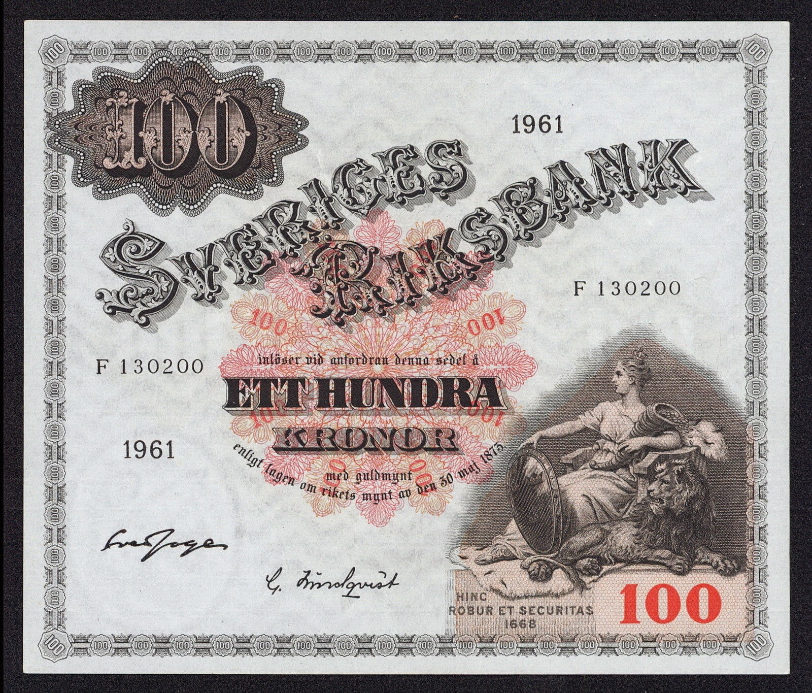 Sweden 100 Kronor banknote 1961 Mother Svea|World Banknotes & Coins ...