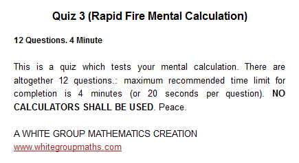 H2 Maths Tuition By White Group Mathematics: Quiz 3 (Rapid Fire Mental ...