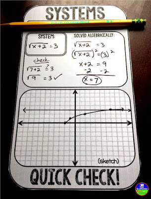 Scaffolded Math and Science: Systems of Equations Quick Check Sheet