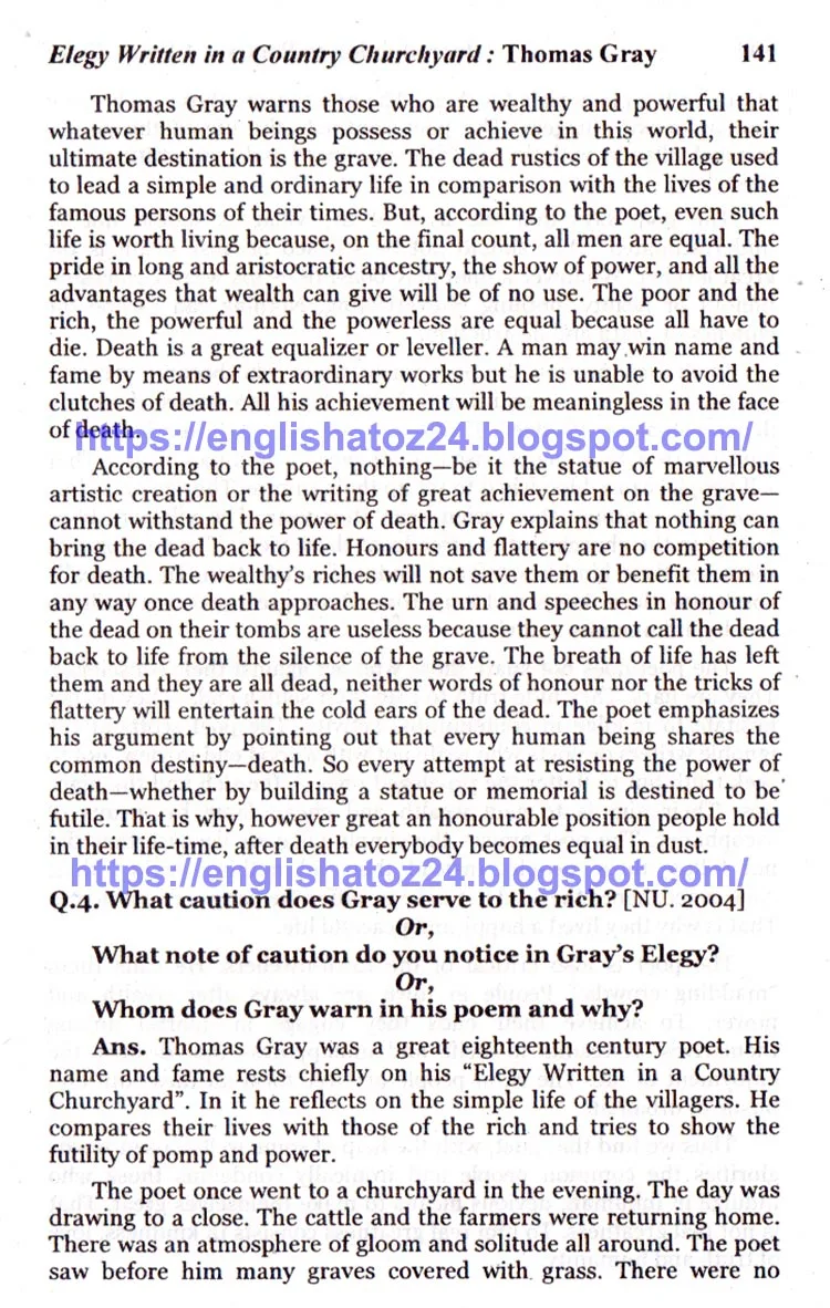 Board Questions with Answers (Elegy written in a country churchyard ...